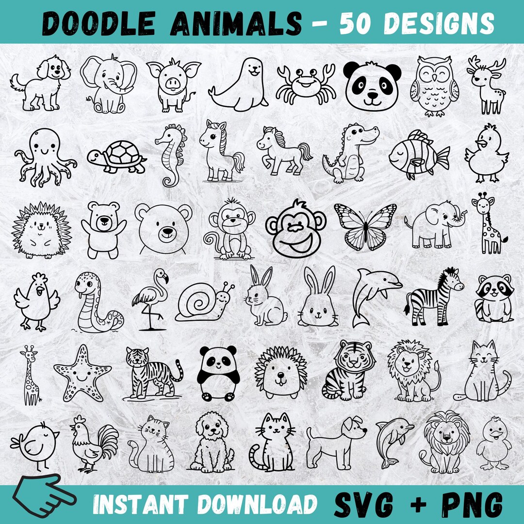 Doodle Animal SVG Clipart Bundle, 50 Designs (instant Download) - Etsy
