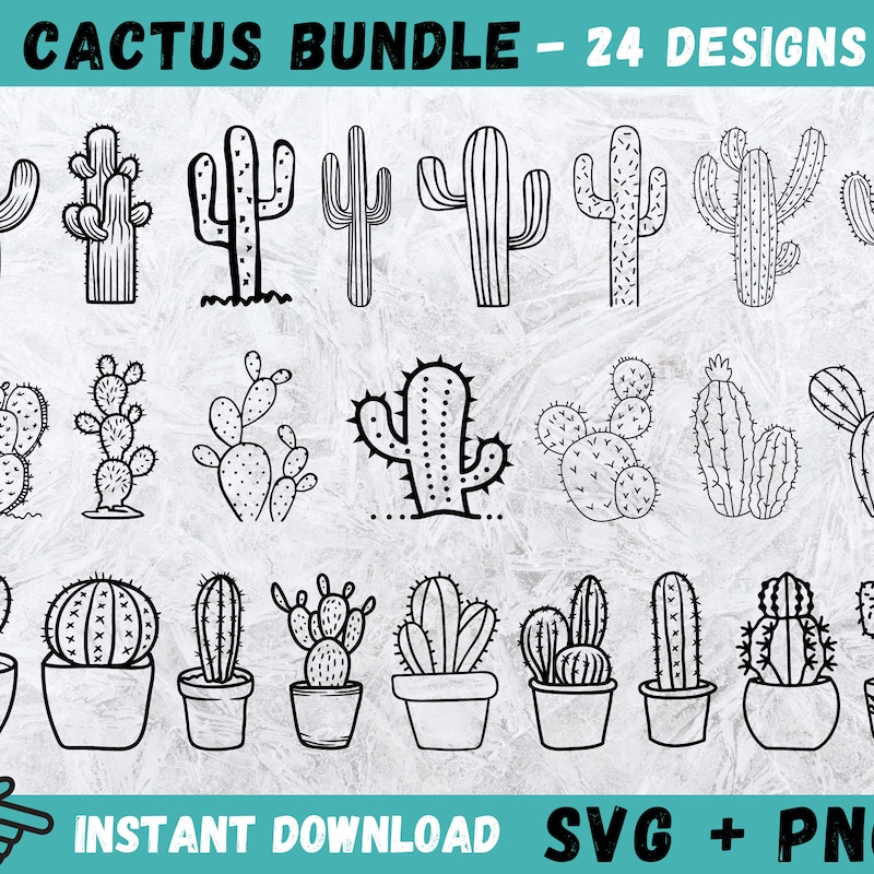 Cactus Clipart Black and White - Etsy