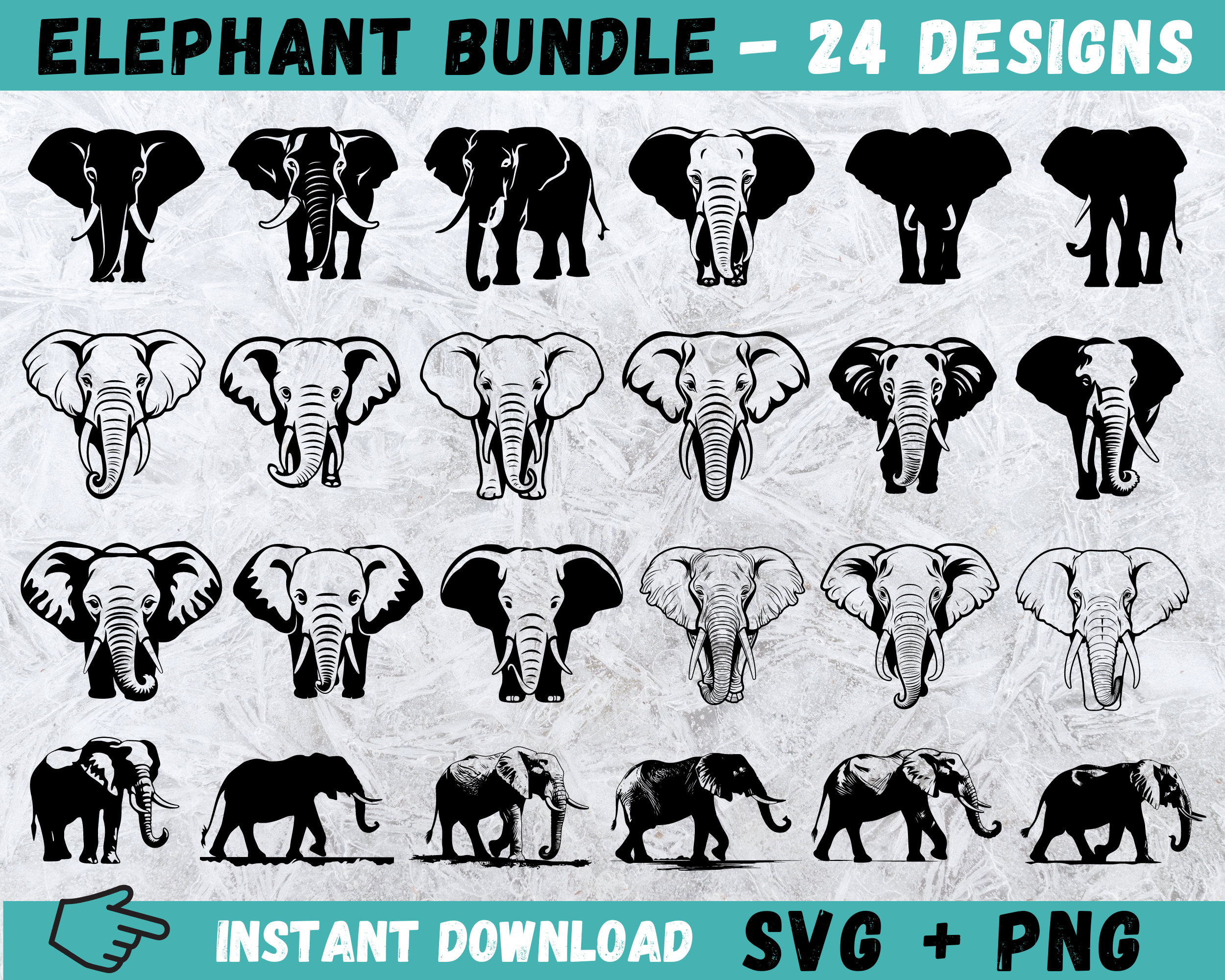 Elephant SVG Bundle: Hand-drawn Designs (digital Download) - Etsy