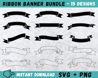 Banner Svg Bundle, Banner Clipart, Banner Png, Banner Vector, Banner Outline, Ribbon Svg, Ribbon ...