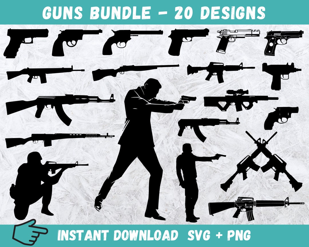 20 Guns Bundle SVG, Gun Cricut Files, Gun Silhouettes, Pistol Svg ...