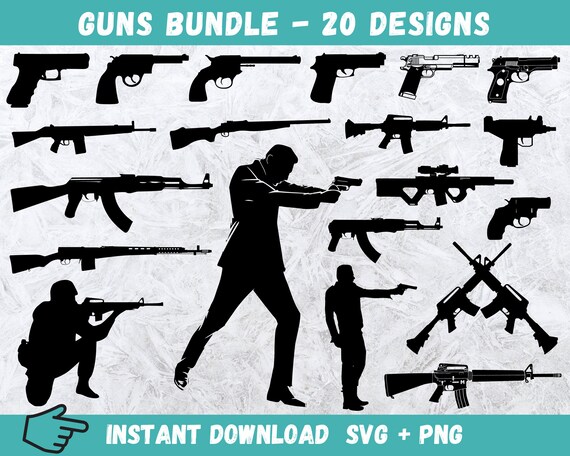 20 Guns Bundle SVG Gun Cricut Files Gun Silhouettes Pistol | Etsy