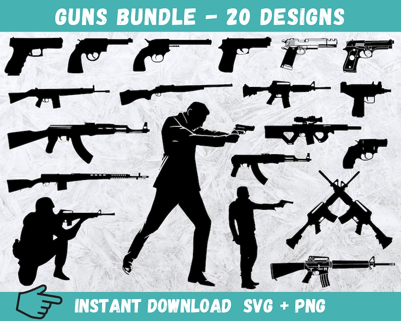 20 Guns Bundle SVG Gun Cricut Files Gun Silhouettes Pistol | Etsy