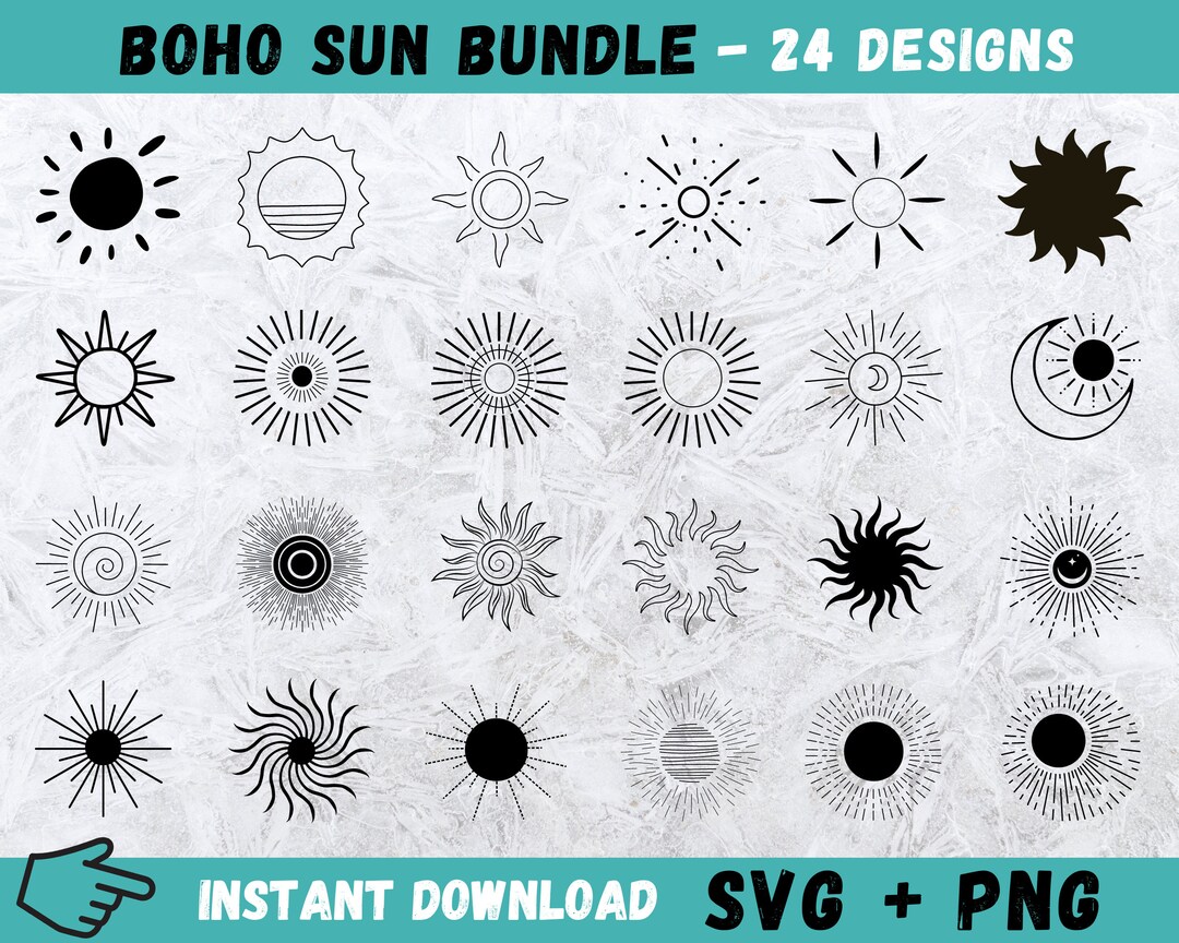 Boho Sun Svg Sun Clipart Boho Sun Cut File Sun Svg Bundle Boho Svg