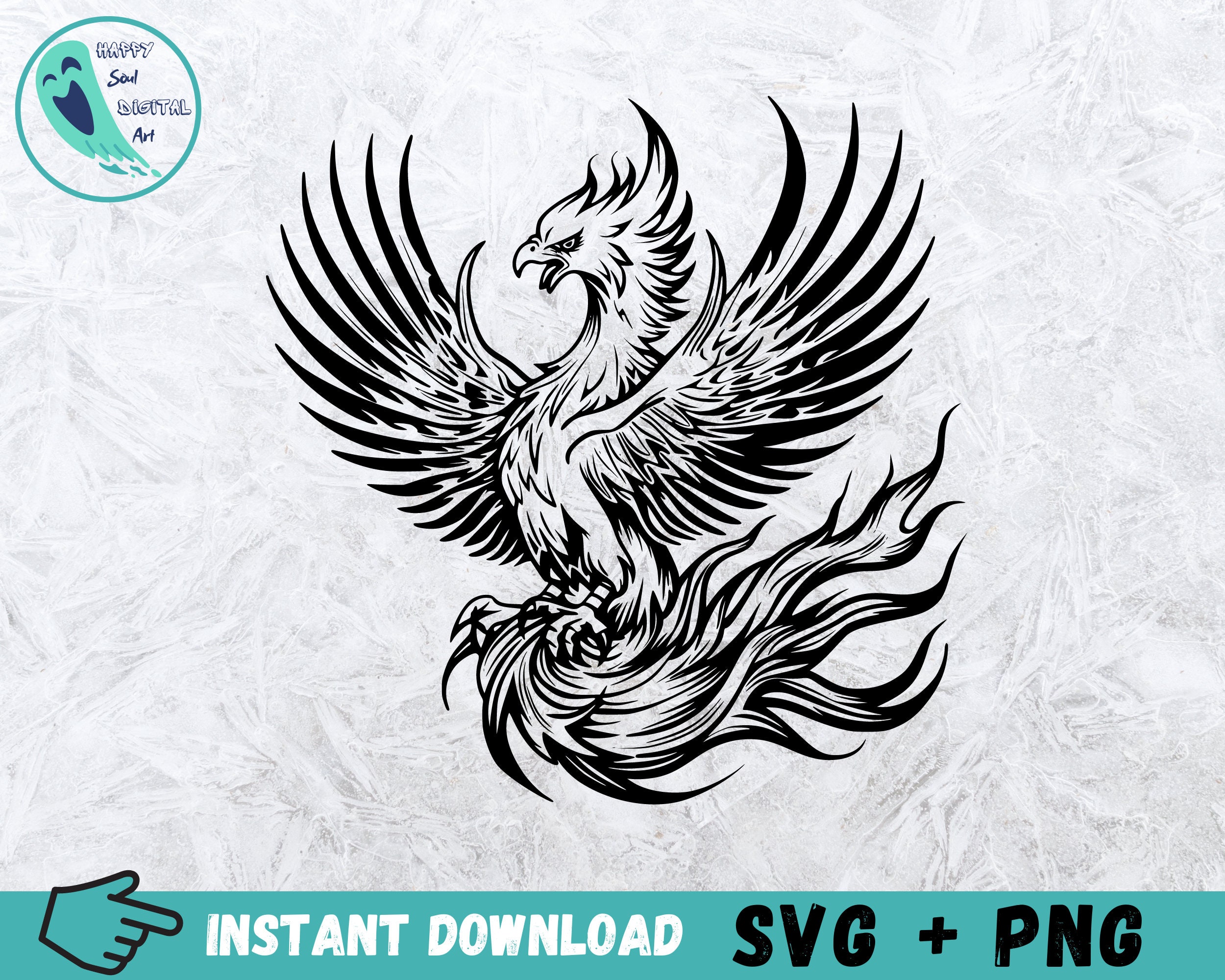 Hand Drawn Phoenix SVG Clipart Bundle: Fire Bird Vector (digital ...
