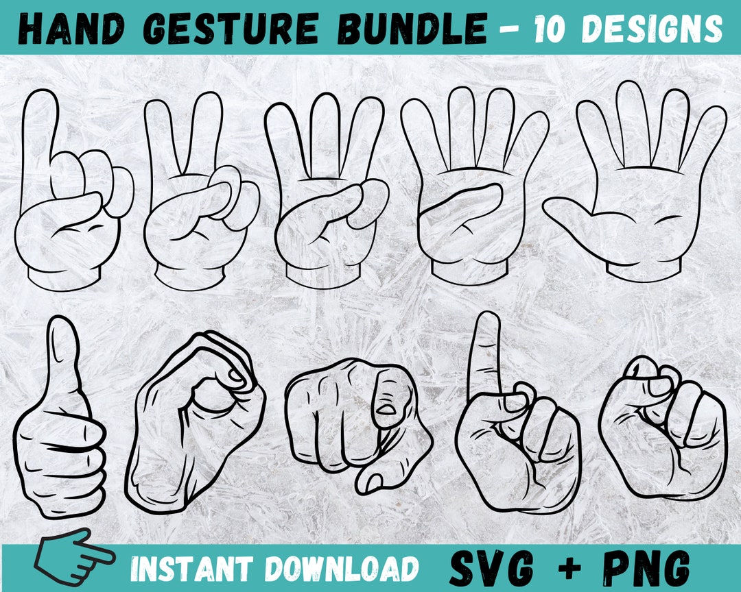 Hand Gesture SVG Bundle: Finger Counting, Fist, Peace Sign (digital ...