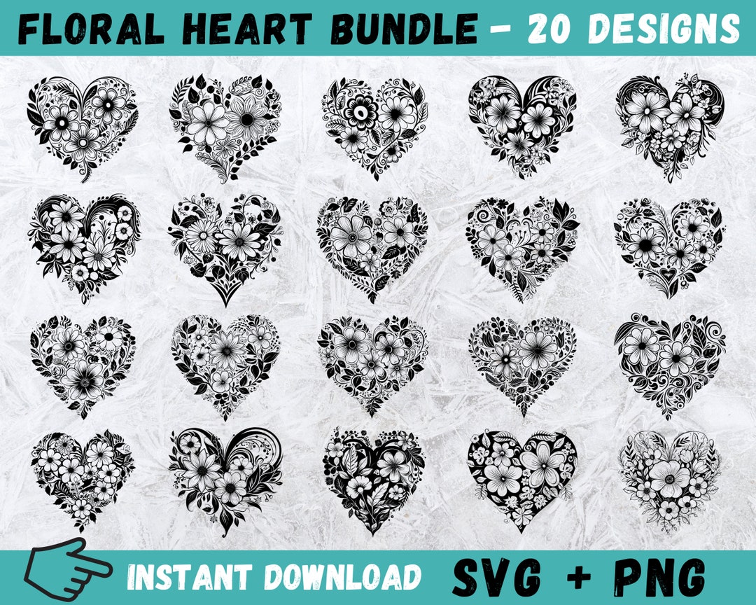 Floral Heart SVG, Floral Heart Clipart, Heart Cut Files, Heart ...
