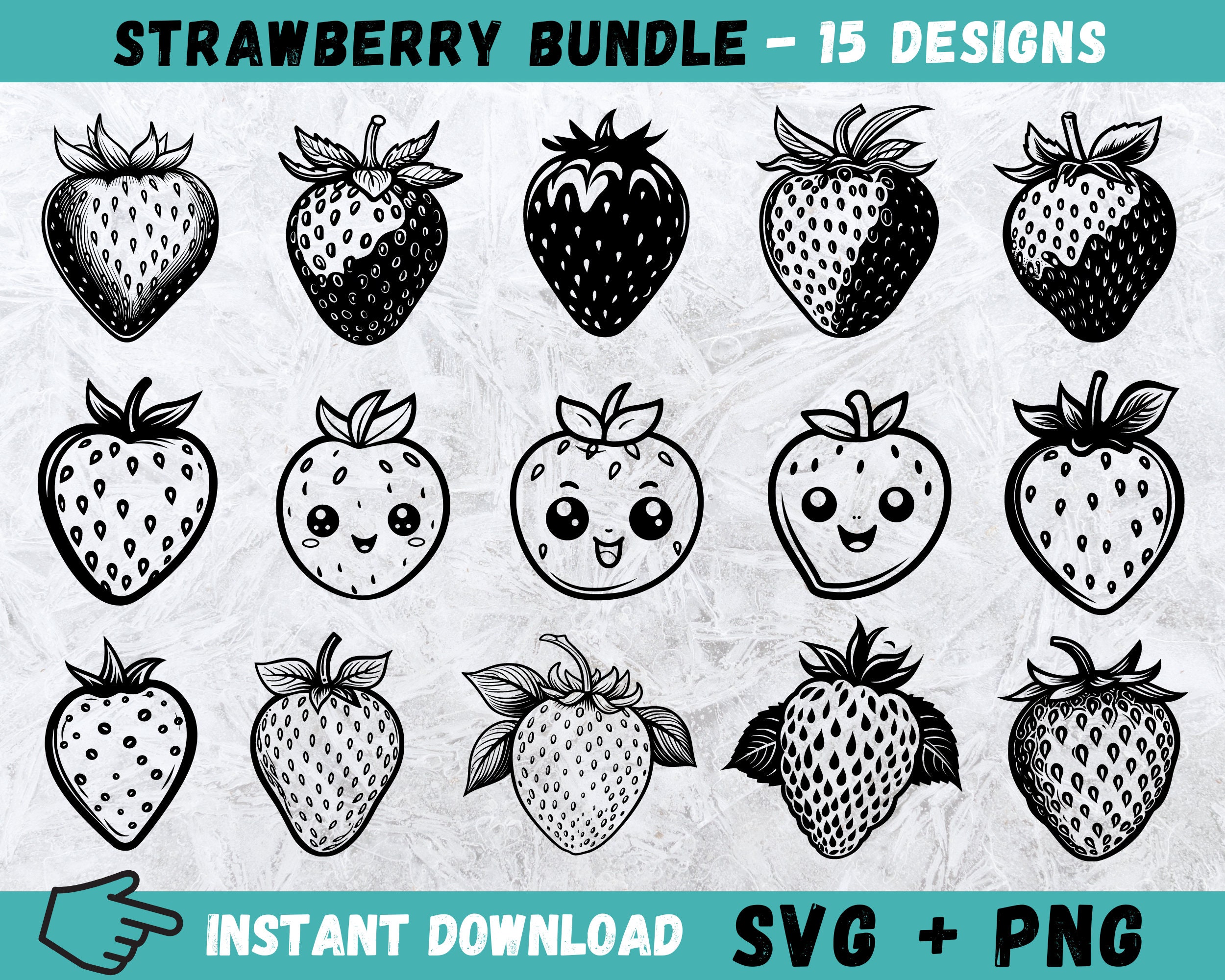 Strawberry SVG Bundle: Hand-drawn Clipart Designs (PNG, Vector) - Etsy