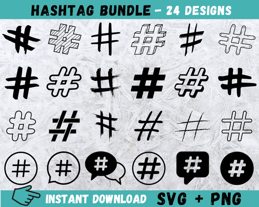 Hand Drawn Hashtag SVG Bundle: Social Media Graphics (digital Download ...