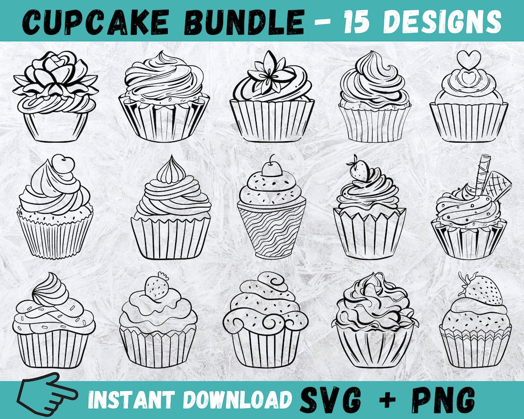 Cupcake SVG Clipart Bundle: Hand-drawn Dessert Designs (digital ...