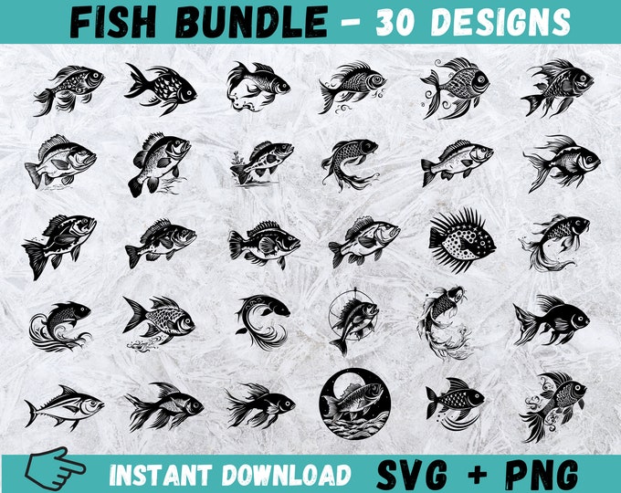 Fish SVG Bundle, Fishing Silhouette SVG, Fisherman SVG Cut Files for ...