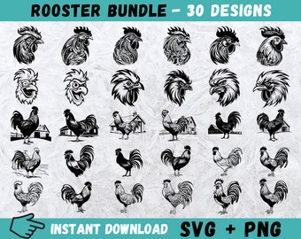 Rooster SVG Bundle, Chicken Svg, Rooster Clipart, Rooster Cut Files ...