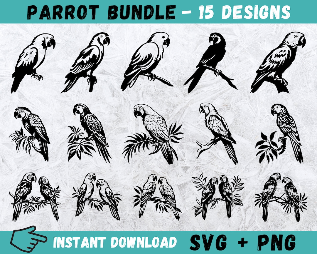 Parrot SVG, Parrot Clipart, Parrot Cut Files, Bird Silhouette, Animal ...