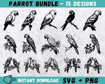 Parrot SVG Bundle , Parrot Clipart, Parrot Cut Files, Bird Silhouette ...