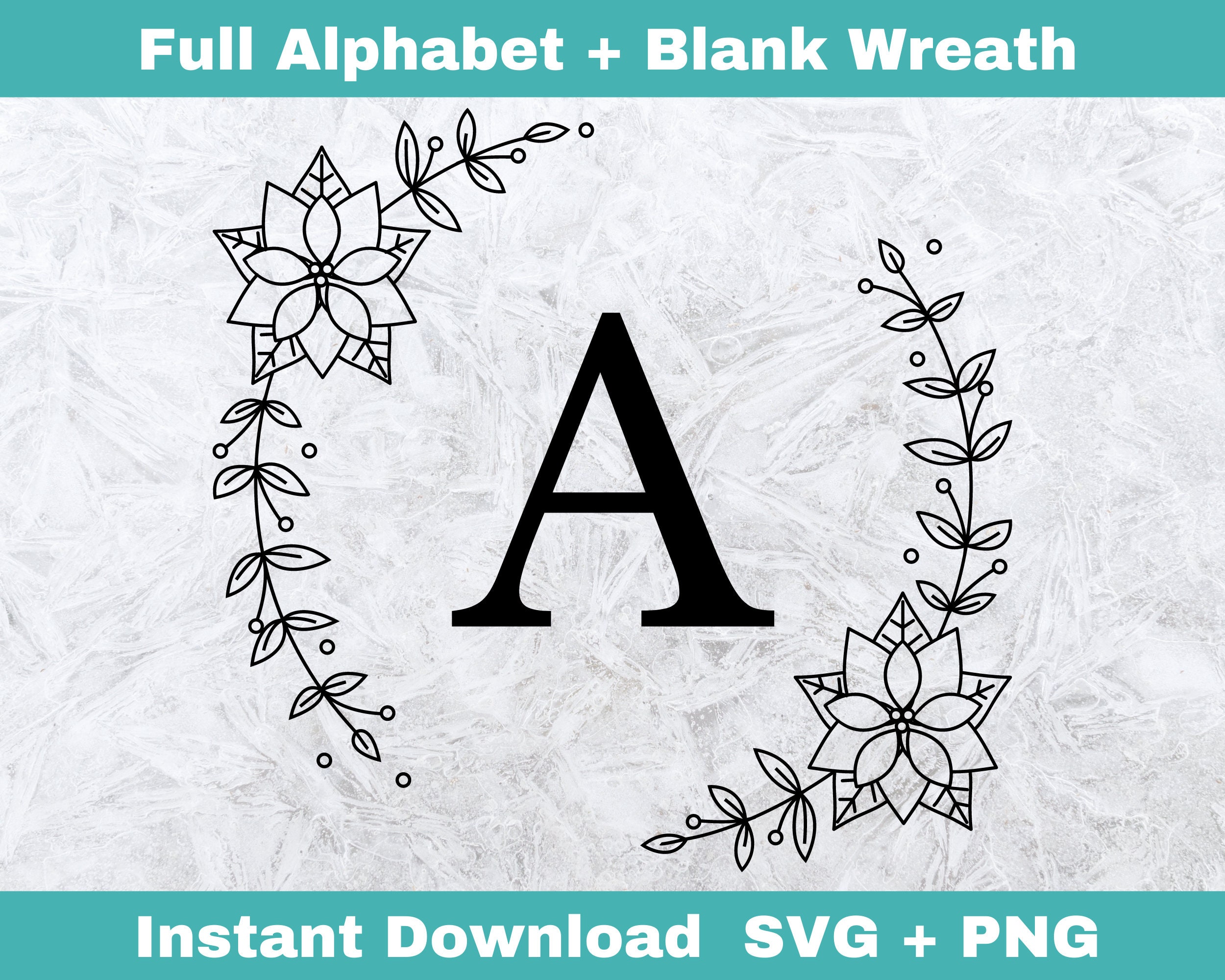Laurel Wreath Alphabet SVG: Floral Monogram Letters (digital Download ...