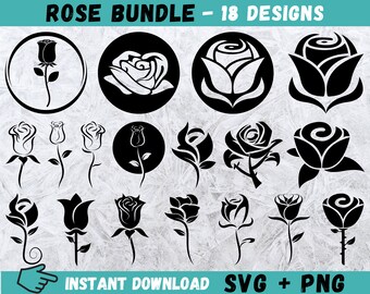 Rose Svg Rose Bundle Svg Flower Svg Rose Silhouette - Etsy