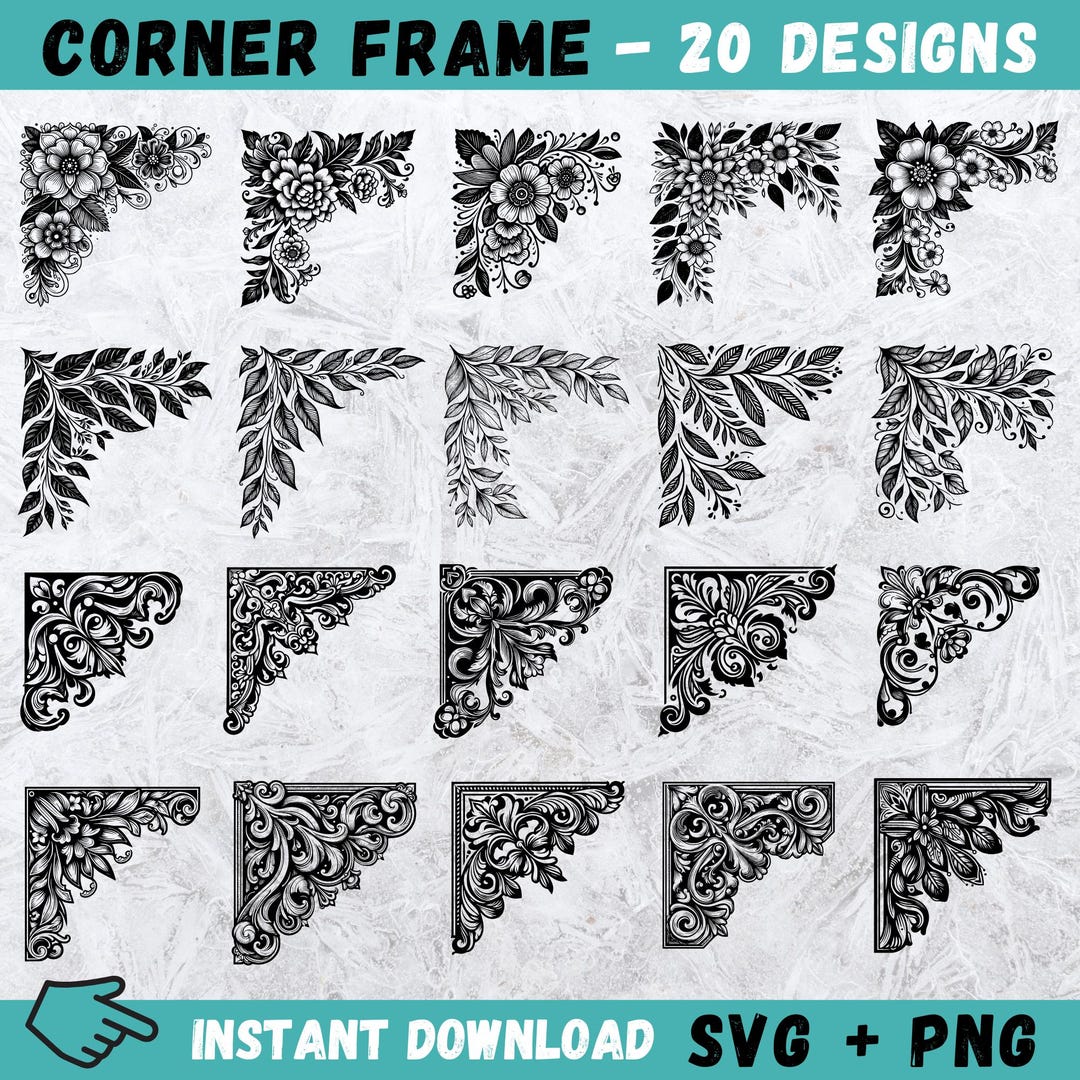 Floral Corner Frame SVG Bundle: Wedding Invitation Design (instant ...