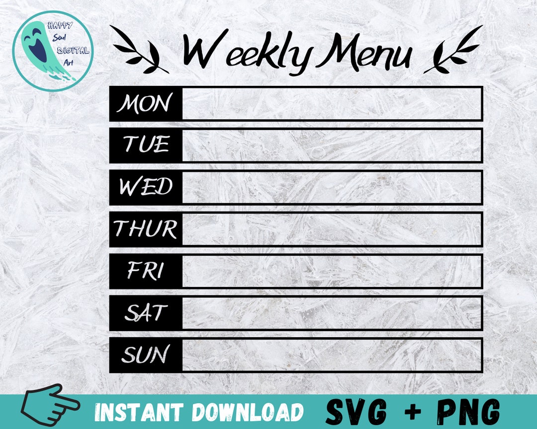 Weekly Menu Svg, Menu Svg, Weekly Menu Planner SVG, Vector Cut File ...