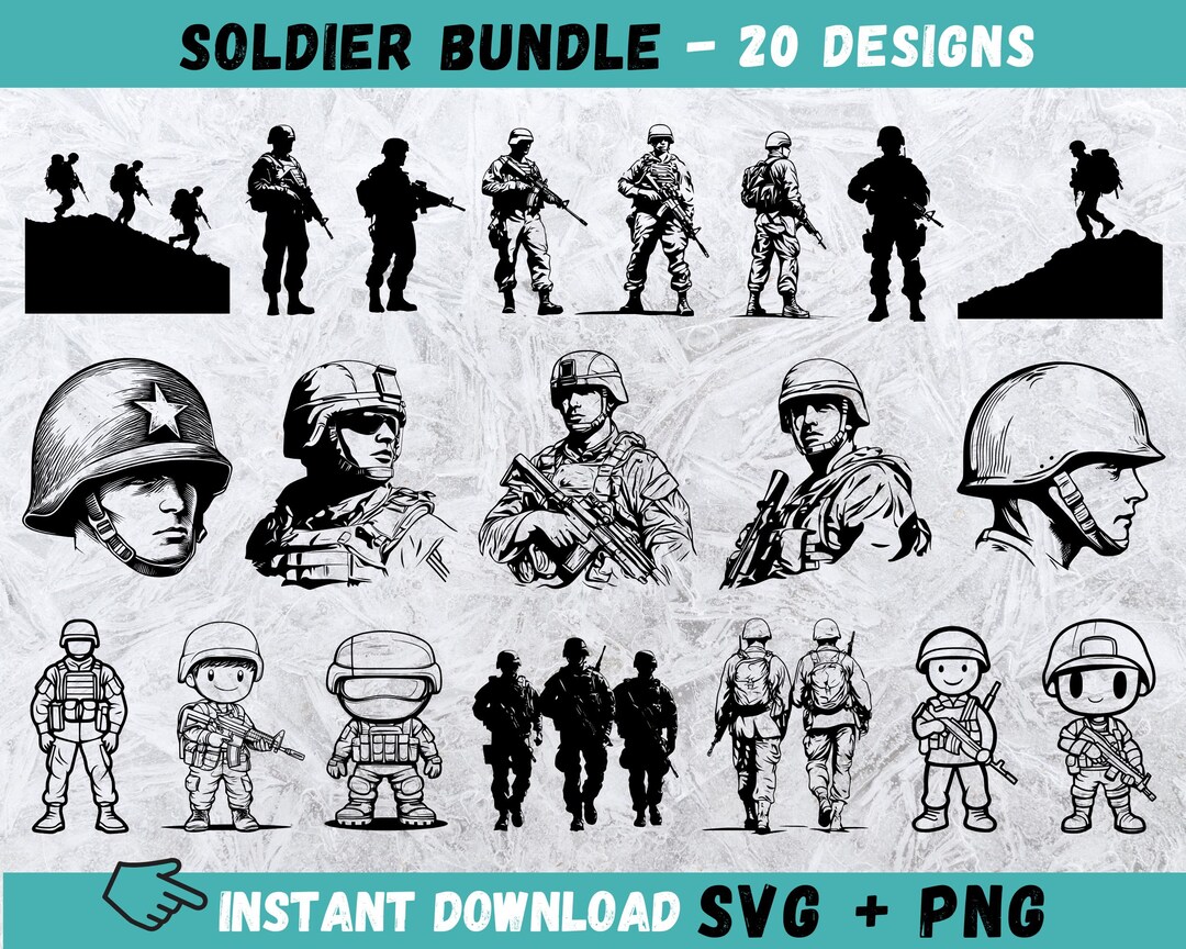 Soldier Svg Bundle, Soldier Svg, Army Silhouette, Military Svg, Helmet ...