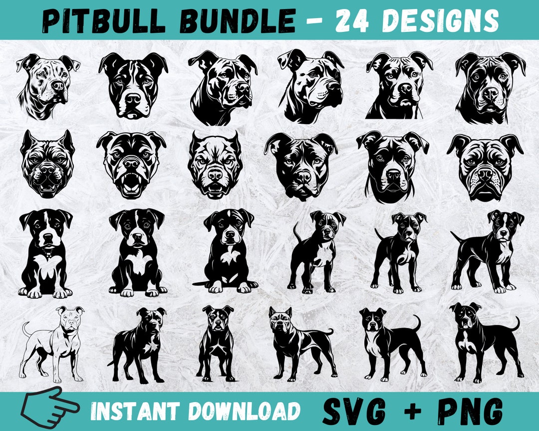 Pitbull SVG Bundle: Hand Drawn Dog Vector Clipart (24 Designs) - Etsy