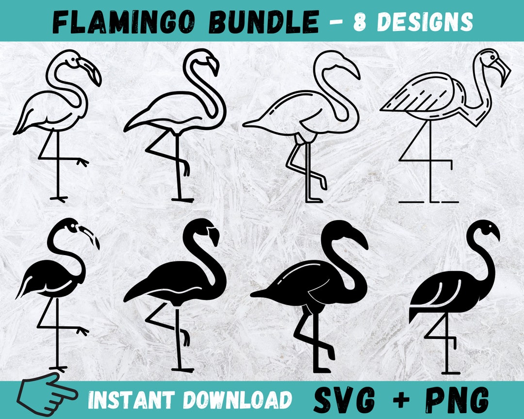Flamingo SVG Bundle: Hand-drawn Designs (8 PNG + SVG Files) (commercial ...