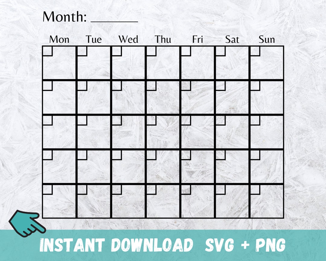 Calendar SVG, Monthly Calendar Cut File, Home Office Decor, Calendar ...