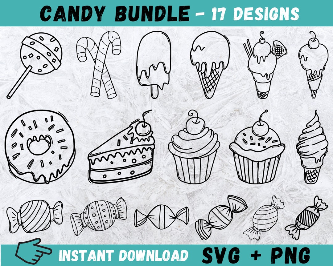 Hand Drawn Candy SVG Bundle: Sweets Clipart, Stickers (digital Download ...