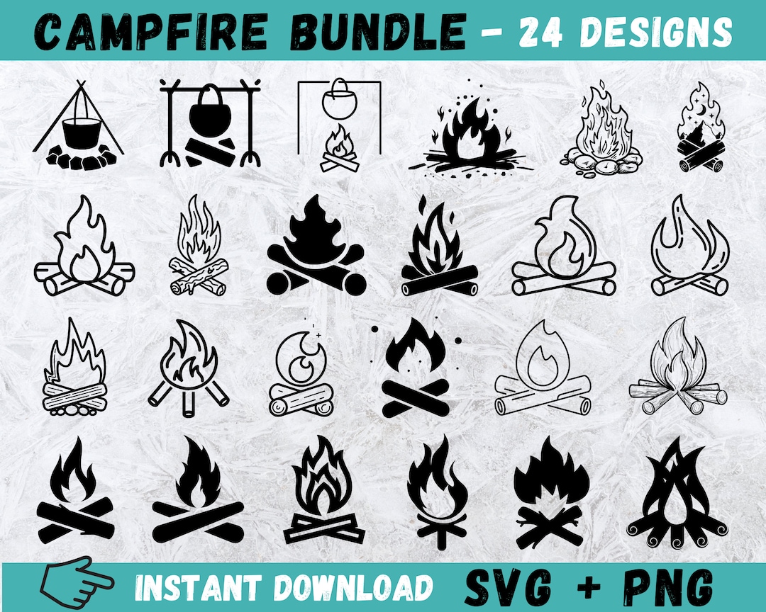 Campfire SVG Clipart Bundle: Hand-drawn Fire Designs (digital Download ...