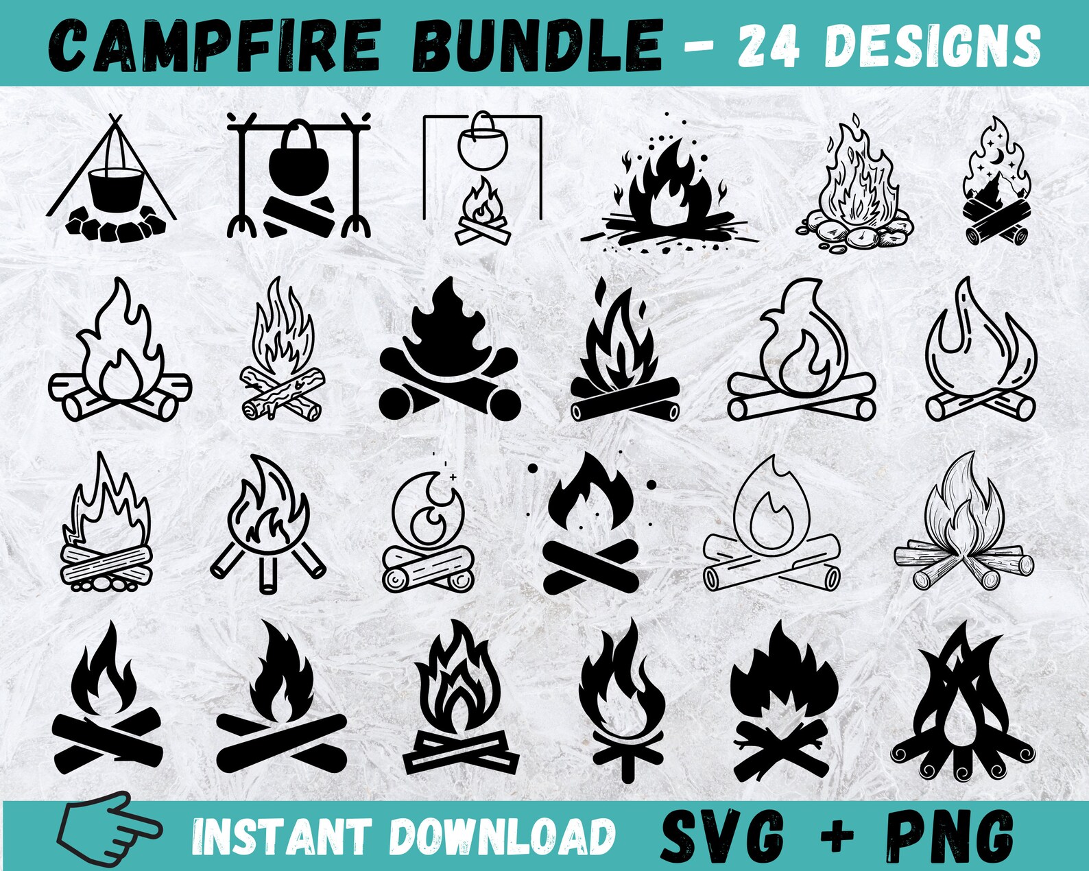 Campfire SVG Clipart Bundle: Hand-drawn Fire Designs (digital Download ...