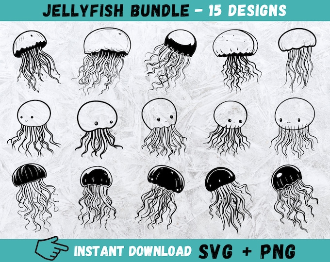 Jellyfish SVG Bundle, PNG, Jellyfish Silhouette Svg, Jellyfish Clipart ...