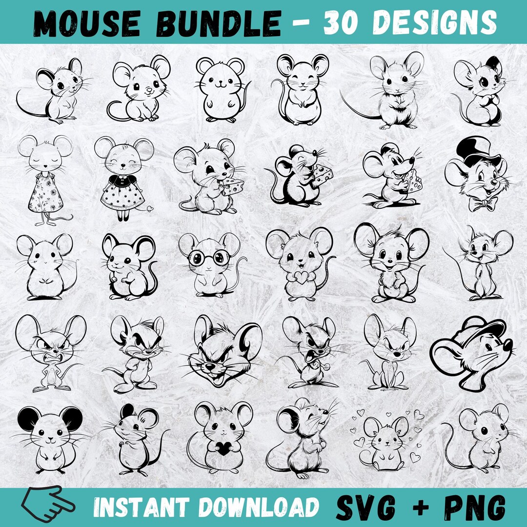 Mouse SVG Clipart Bundle: Hand-drawn Cartoon Designs (digital Download ...