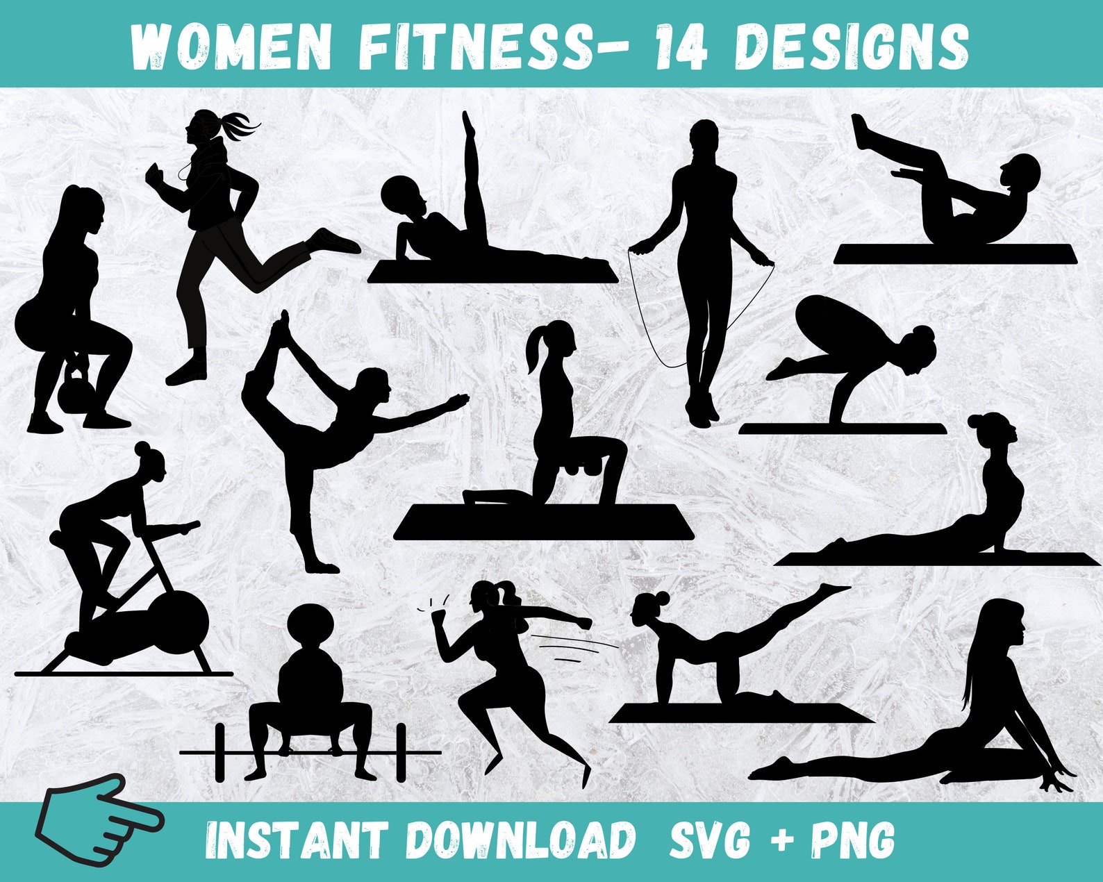 Women Fitness SVG Bundle: Hand-drawn Yoga & Sport Silhouettes (digital ...
