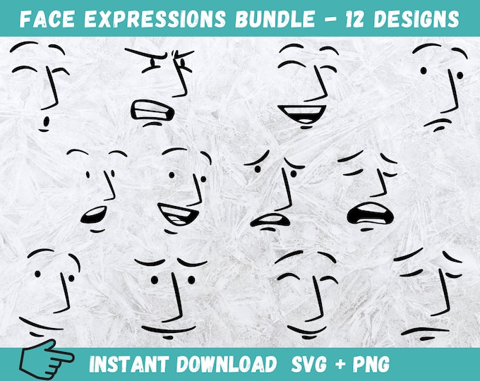 Facial Expressions SVG. Simple Cartoon Faces SVG. Instant Digital ...