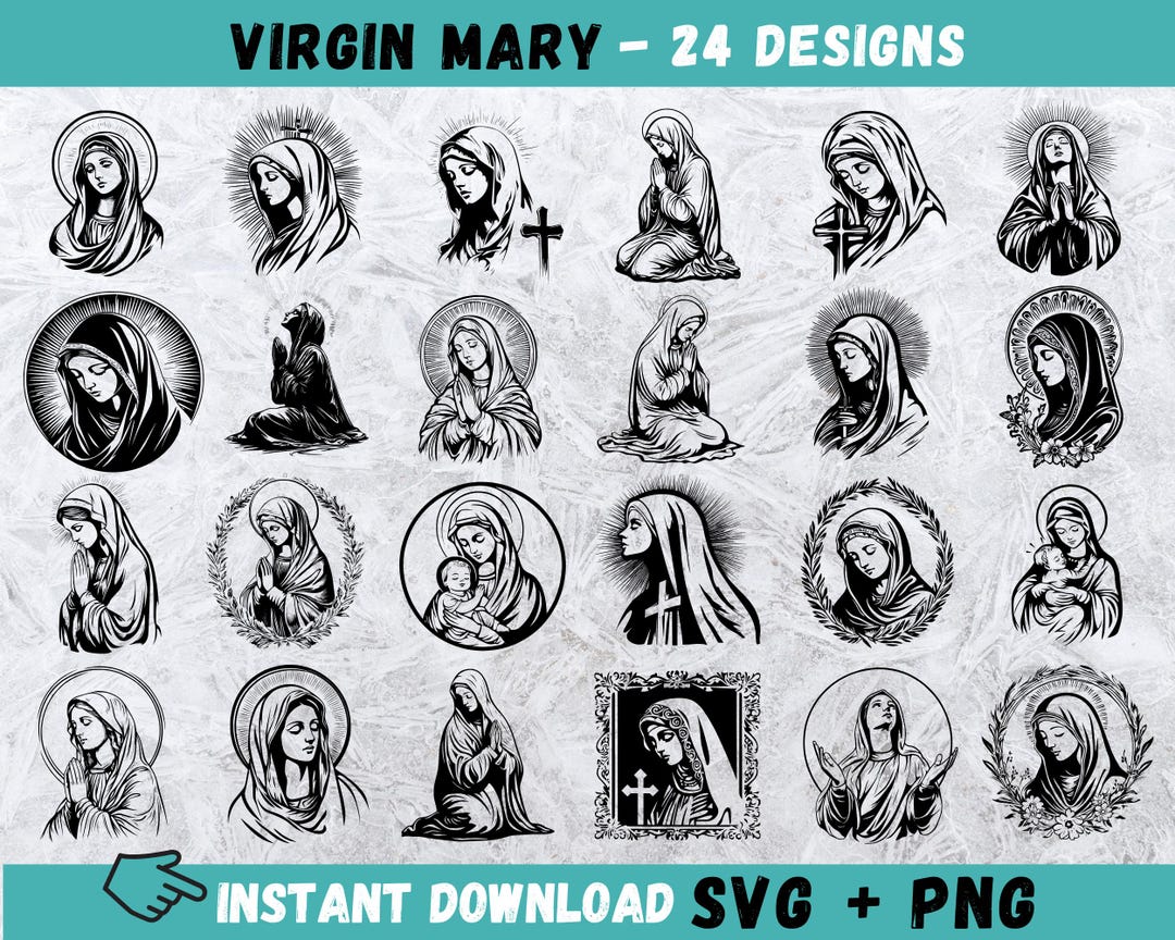 Virgin Mary SVG Bundle: Catholic Clipart, Christian T-shirt Designs ...