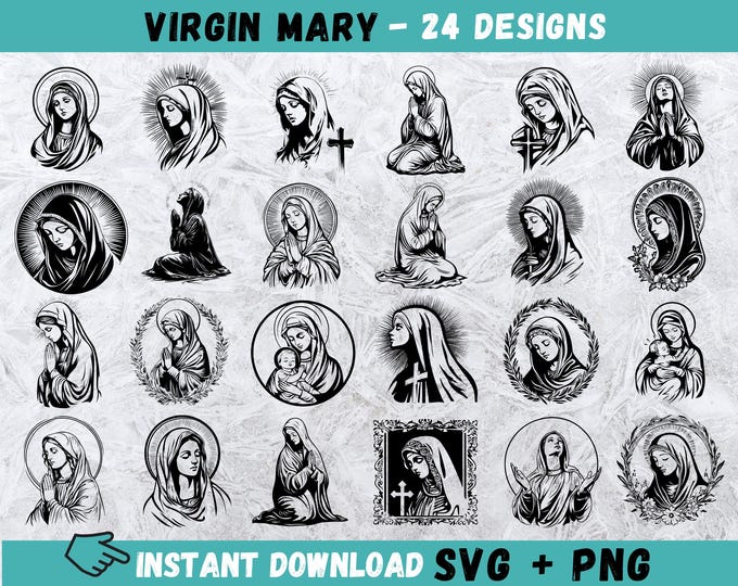 Virgin Mary SVG Bundle: Floral Silhouette Designs (digital Download ...