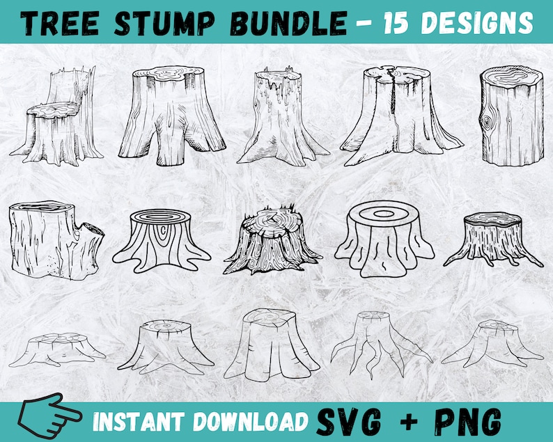Tree Stump SVG Bundle: Hand-drawn Clipart (digital Download) - Etsy