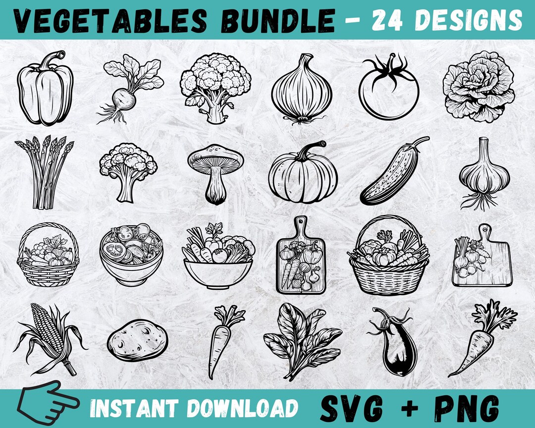 Vegetable SVG Bundle: Hand-drawn Food Clipart (instant Download) - Etsy