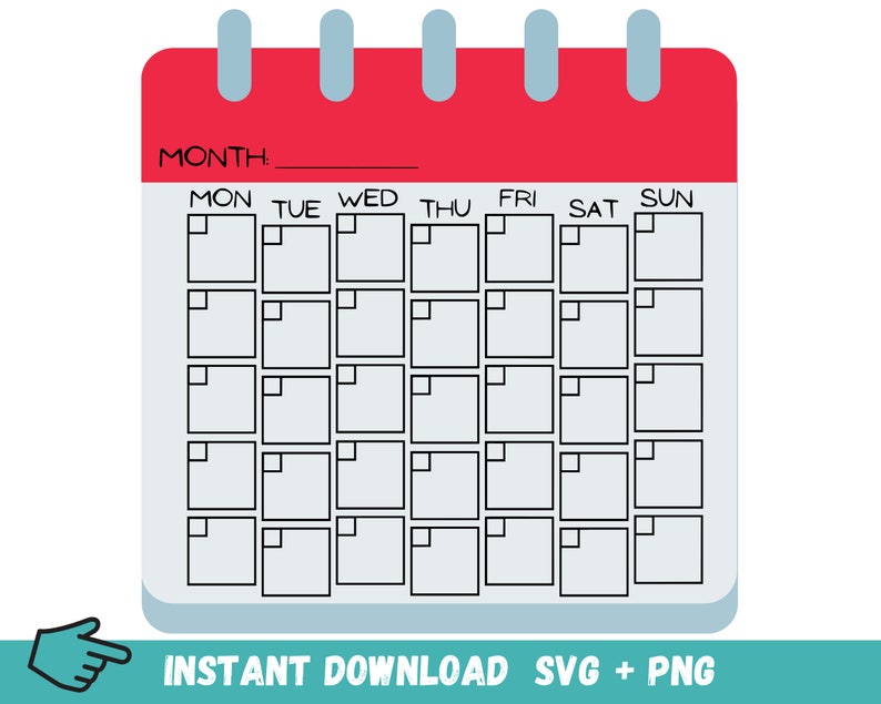 Calendar SVG Monthly Calendar Cut File Home Office Decor - Etsy