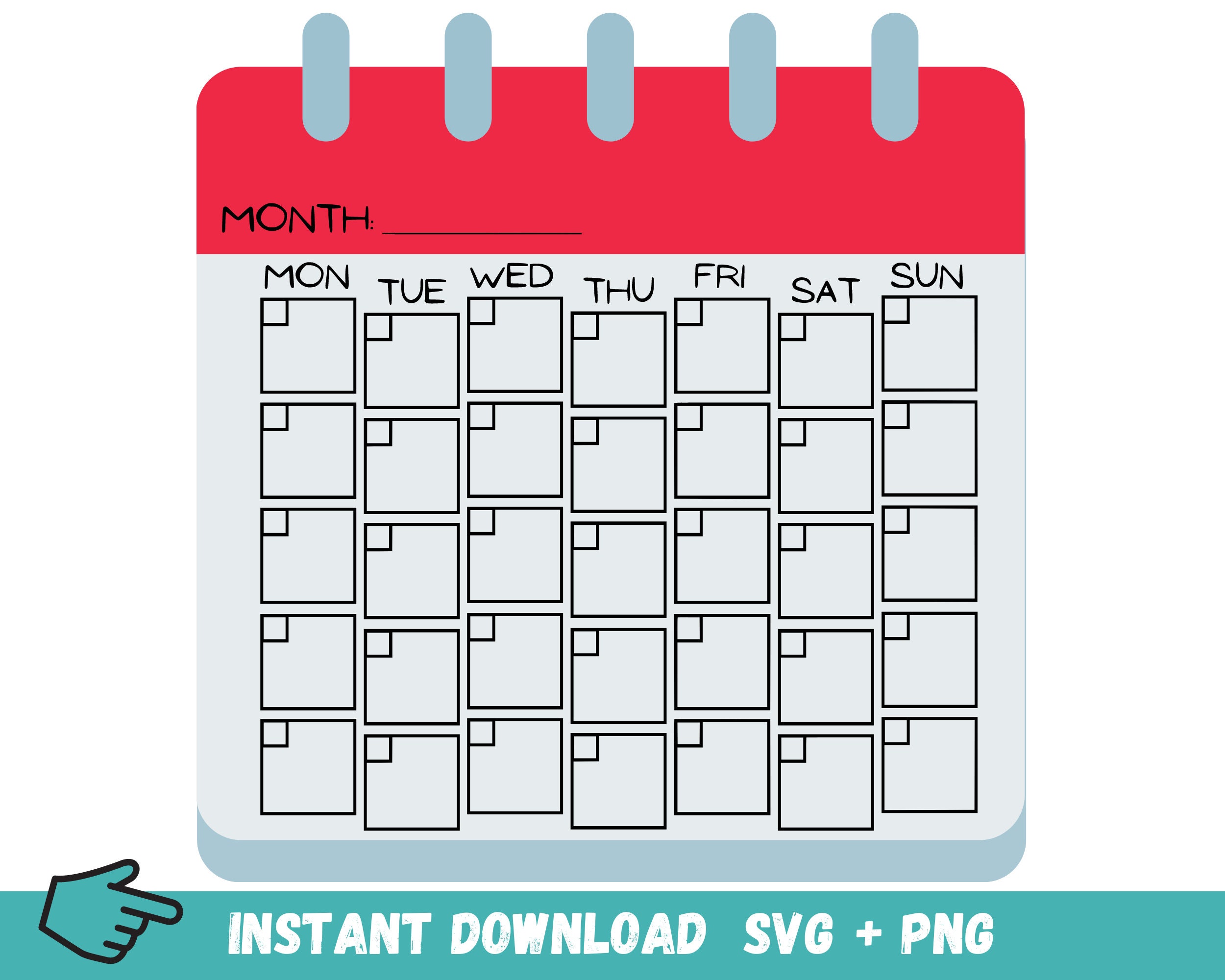 Calendar SVG Monthly Calendar Cut File Home Office Decor - Etsy Hong Kong