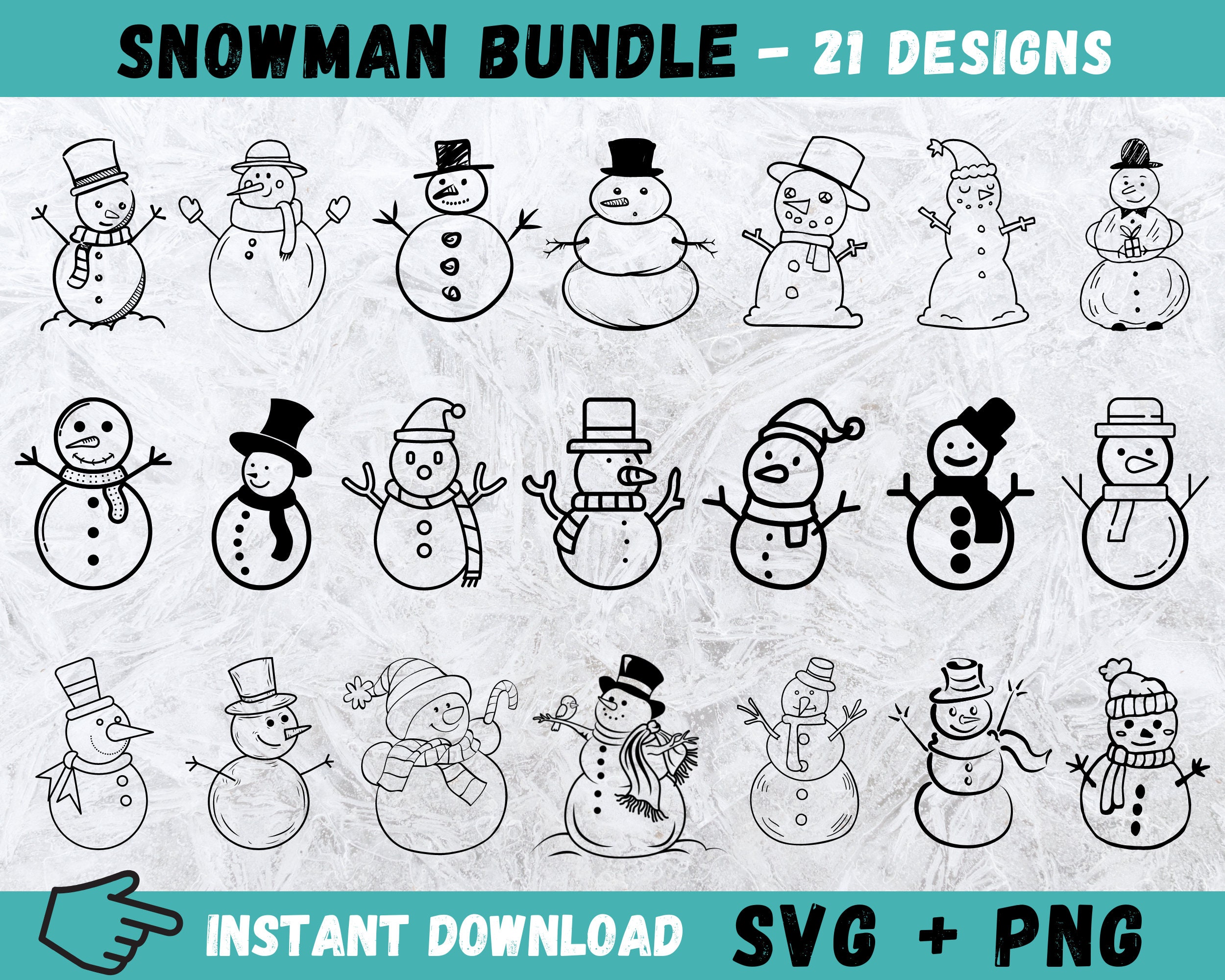 Snowman SVG Clipart Bundle: 21 Hand-drawn Christmas Designs (digital ...