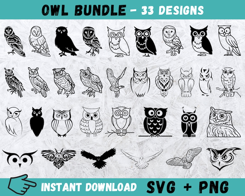 Owl SVG Bundle: Hand-drawn Owl Clipart, Cricut Files (digital Download ...
