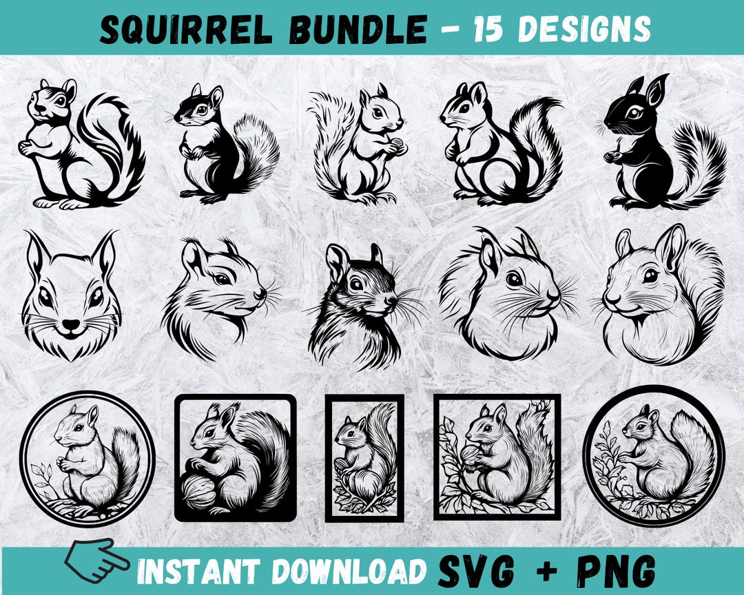 Squirrel SVG Bundle: Hand-drawn Clipart, Cricut Cut Files (digital File ...