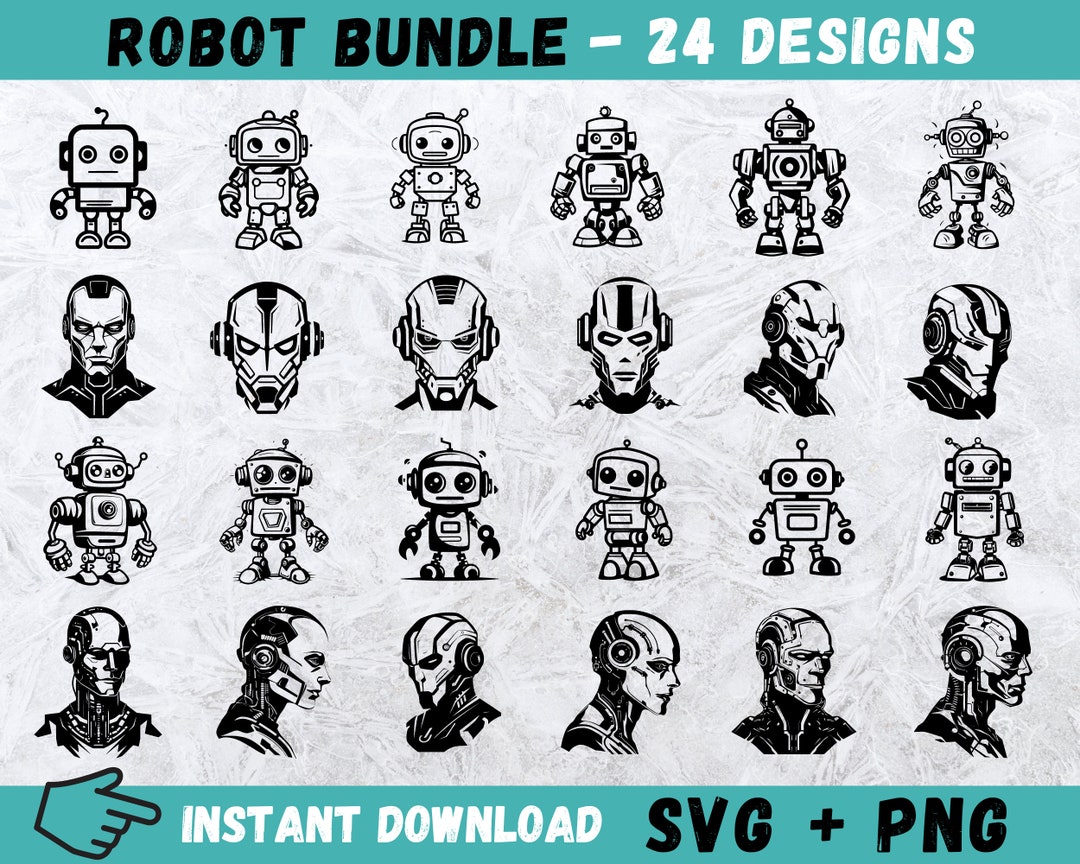 Robot SVG, Robot Head Clipart, Robot Cut Files, Robot Silhouette, Robot ...