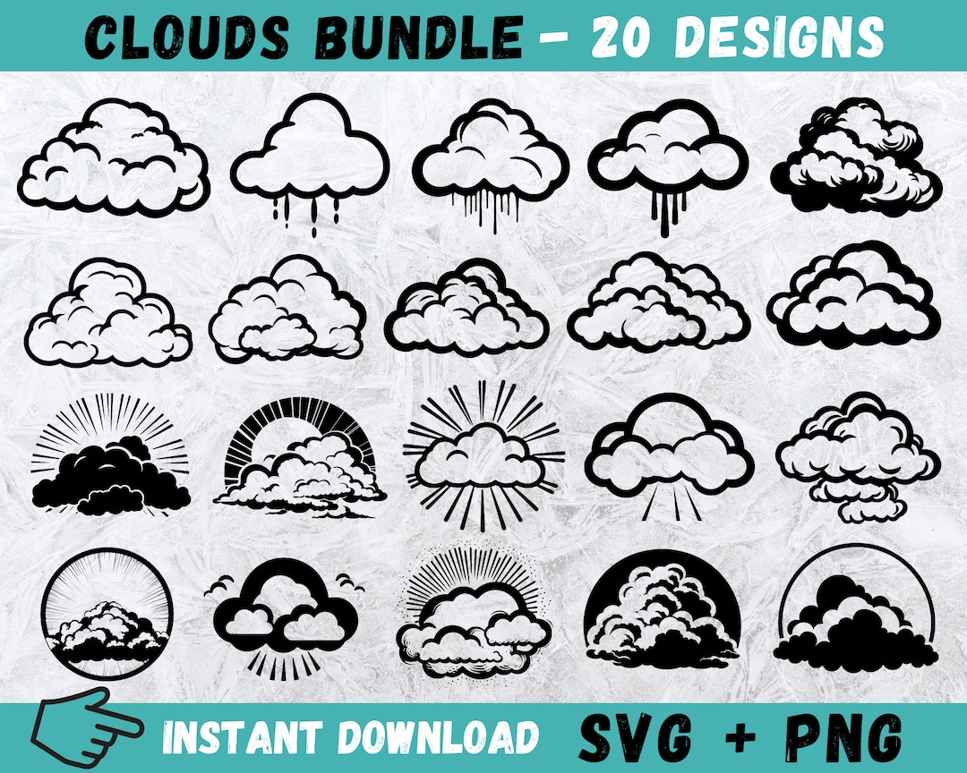 Cloud SVG, Clouds SVG Bundle, Clouds Silhouette, Cloud Clipart, Rain ...