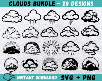 Cloud Svg Bundle, Clouds Svg, Cloud Silhouette, Cloud Cricut, Weather ...