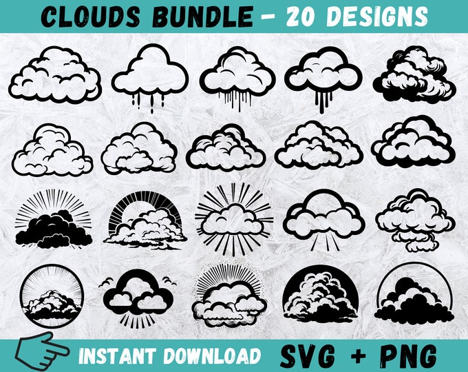 Clouds SVG, Cloud SVG, Clouds Bundle Svg, Cloud Clipart, Rain Cloud Svg ...