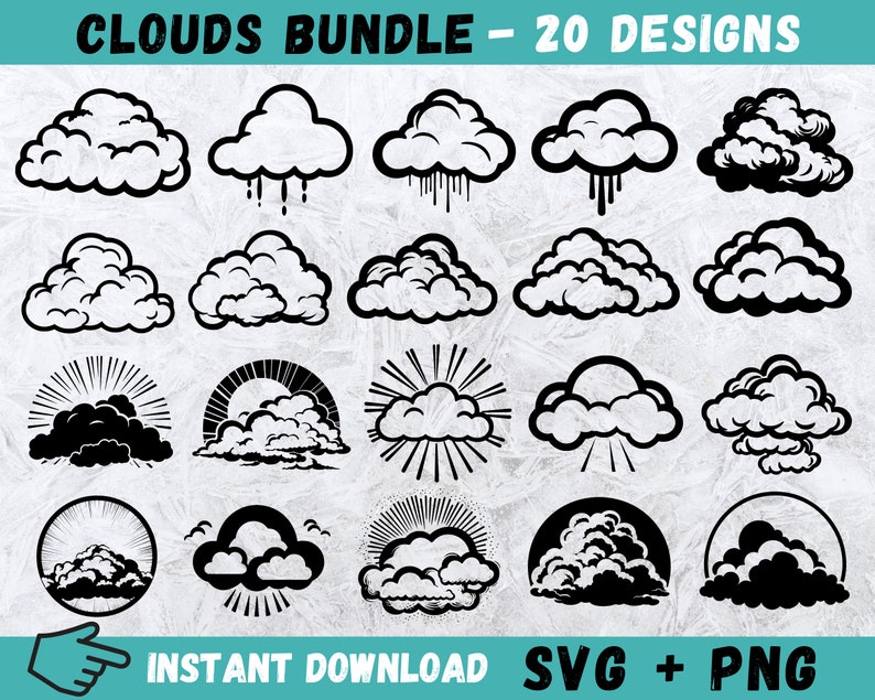 Hand Drawn Cloud SVG Bundle: 20 Weather Designs (digital Download) - Etsy