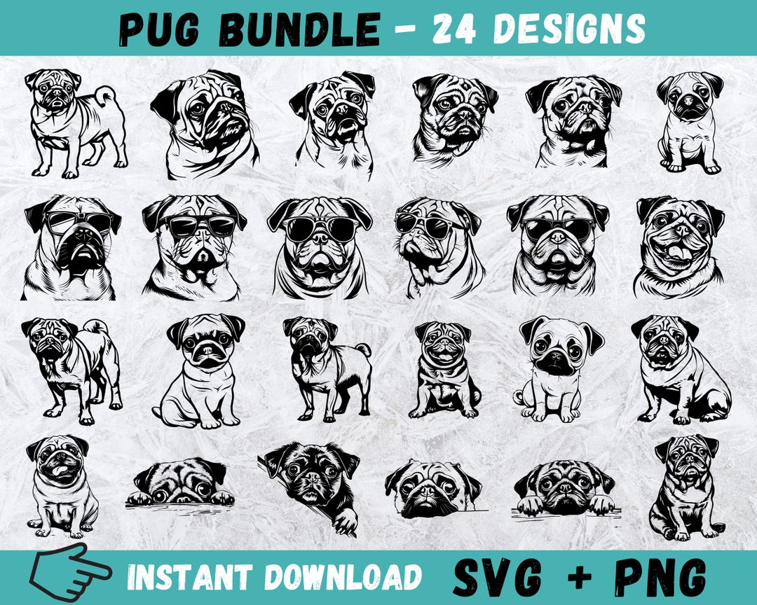 Pug SVG, Pug Head Clipart, Pug Cut Files, Pet Silhouette, Pet Svg, Cute ...