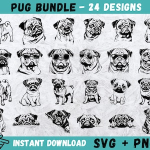 Pug SVG, Pug Head Clipart, Pug Cut Files, Pet Silhouette, Pet Svg, Cute ...
