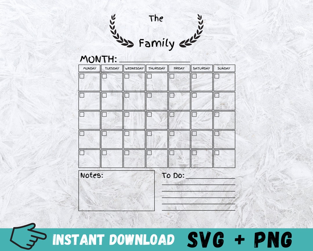Family Calendar SVG, Calendar With Notes SVG, Monthly Calendar Clipart ...